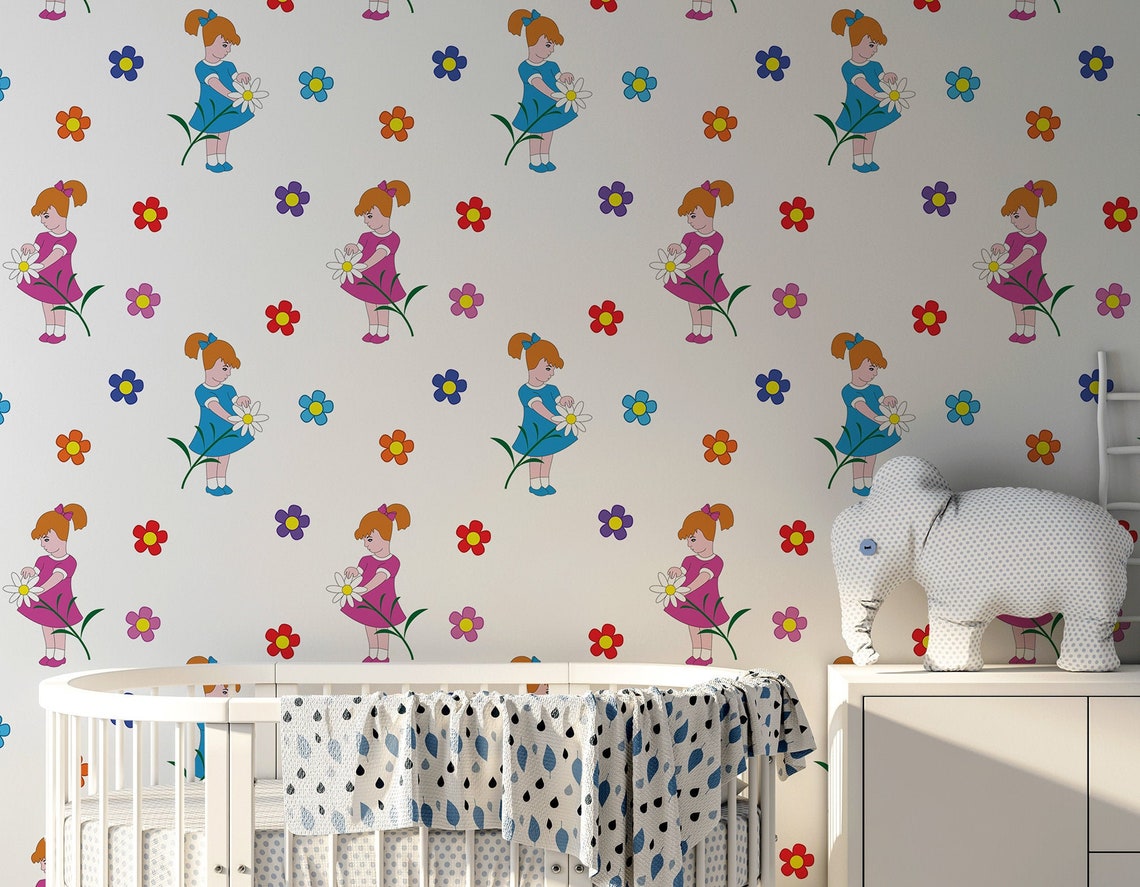 Colorful Wallpaper With Little Girl and Flowers || for Kids, Self ...