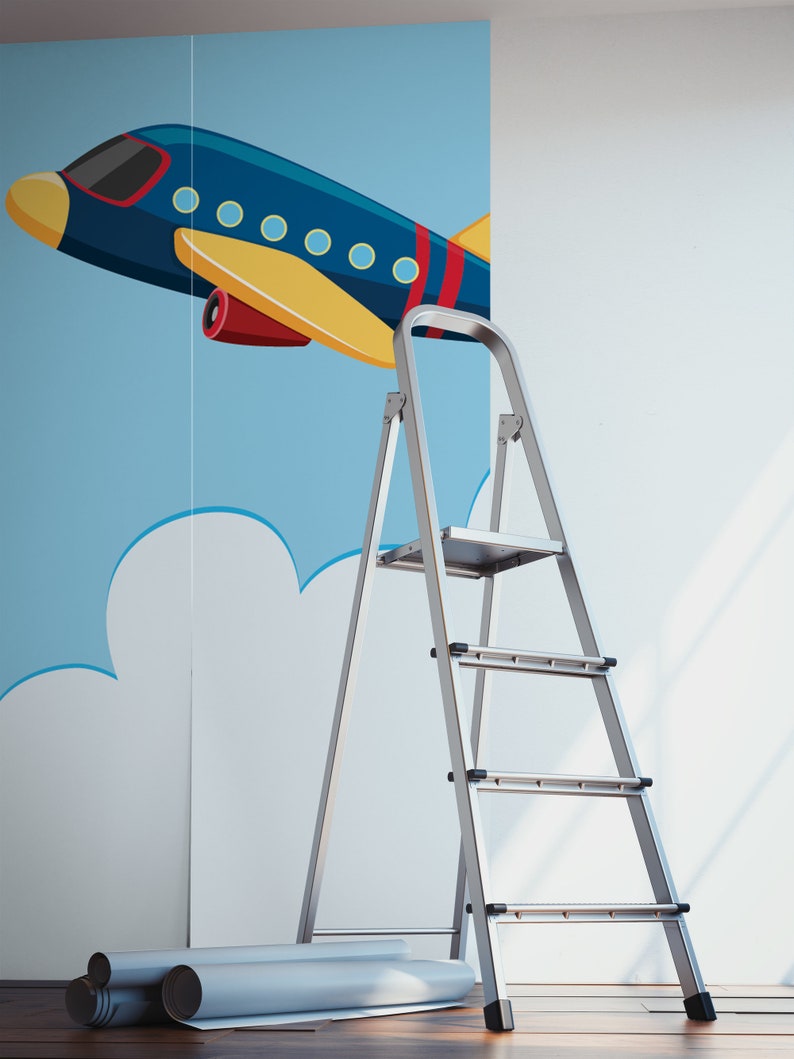 Cartoon Wallpaper With Blue Sky and a Plane for Kids Self - Etsy