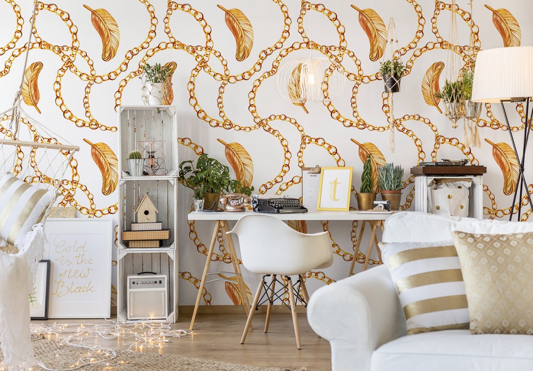 Chains and Feathers Luxury Wallpaper || Self Adhesive, Peel and Stick ...