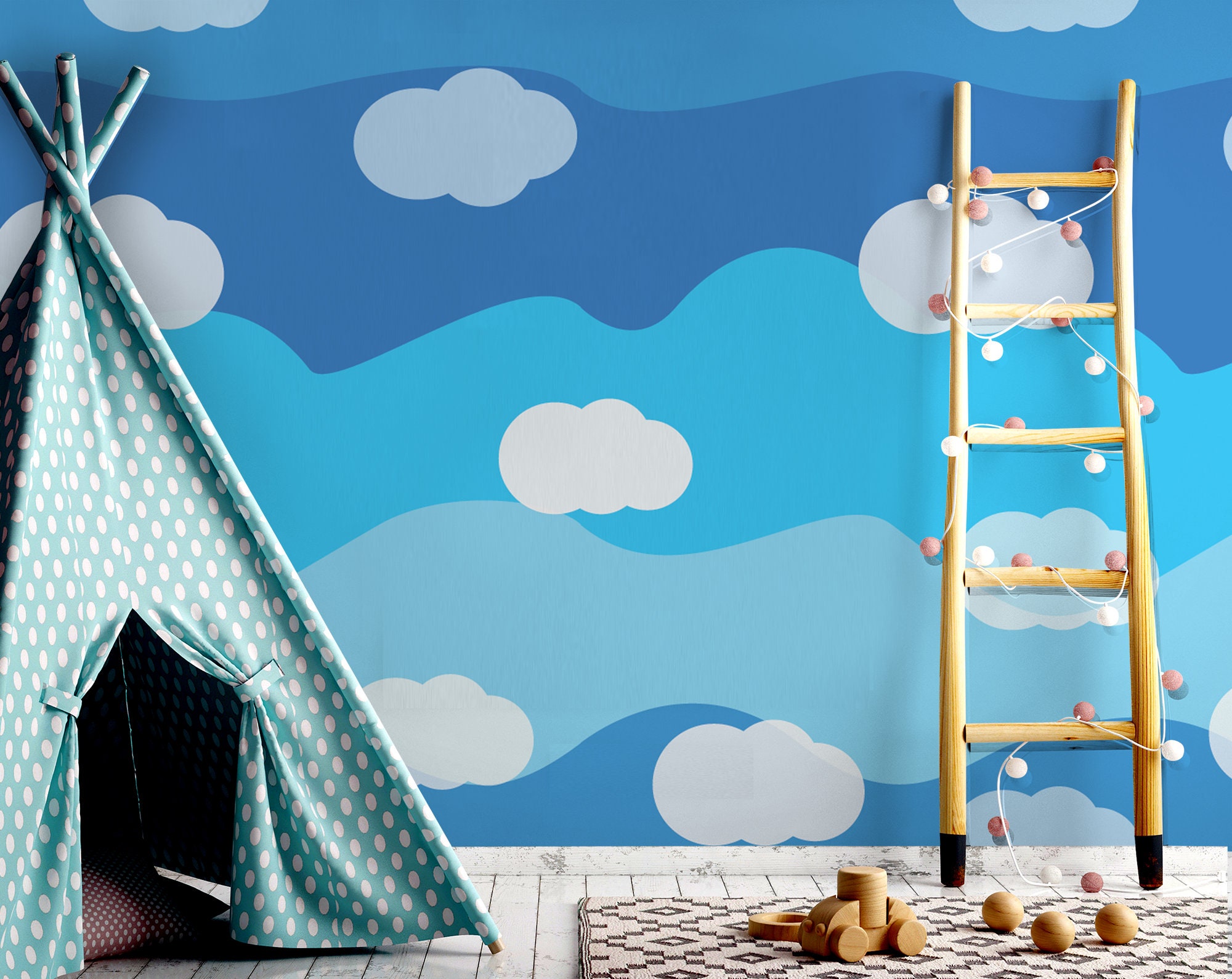 Vector Wallpaper With Blue Sky and Clouds for Kids Self - Etsy