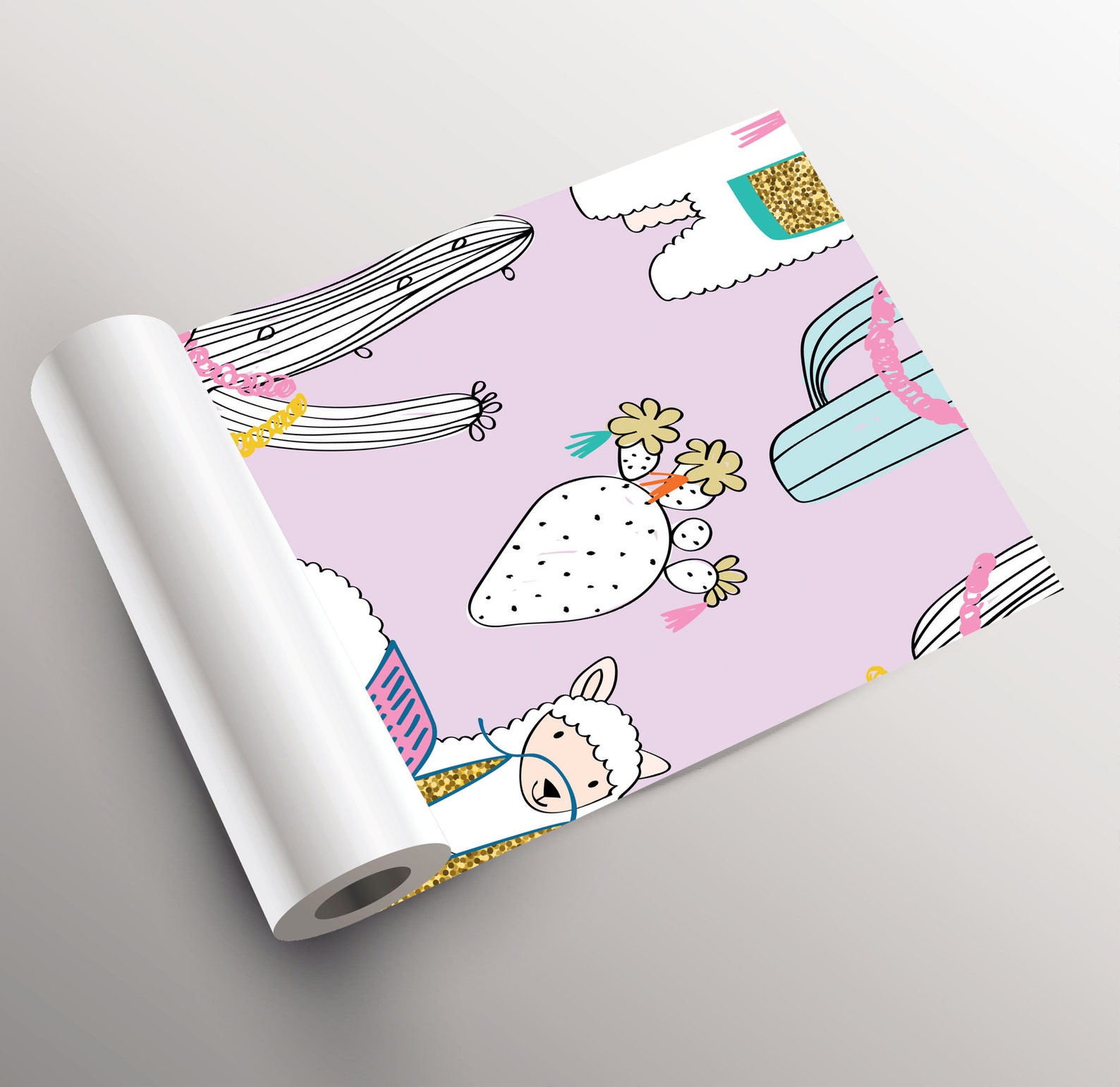 Lilac Wallpaper With Alpacas and Cactuses || for Kids, Self Adhesive ...