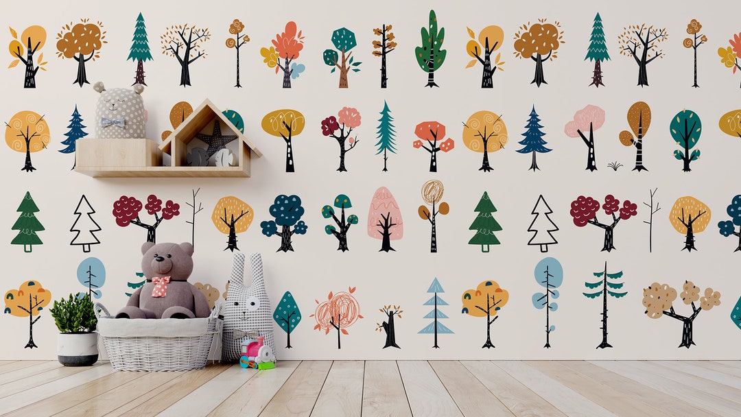Colorful Tree Pattern Wallpaper || for Kids, Self Adhesive, Peel and ...