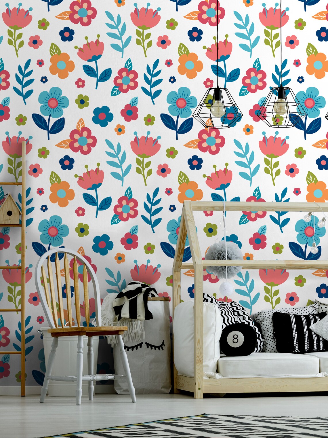 Colorful Wallpaper With Vector Flower Pattern, Wallpaper for Kids, Self ...