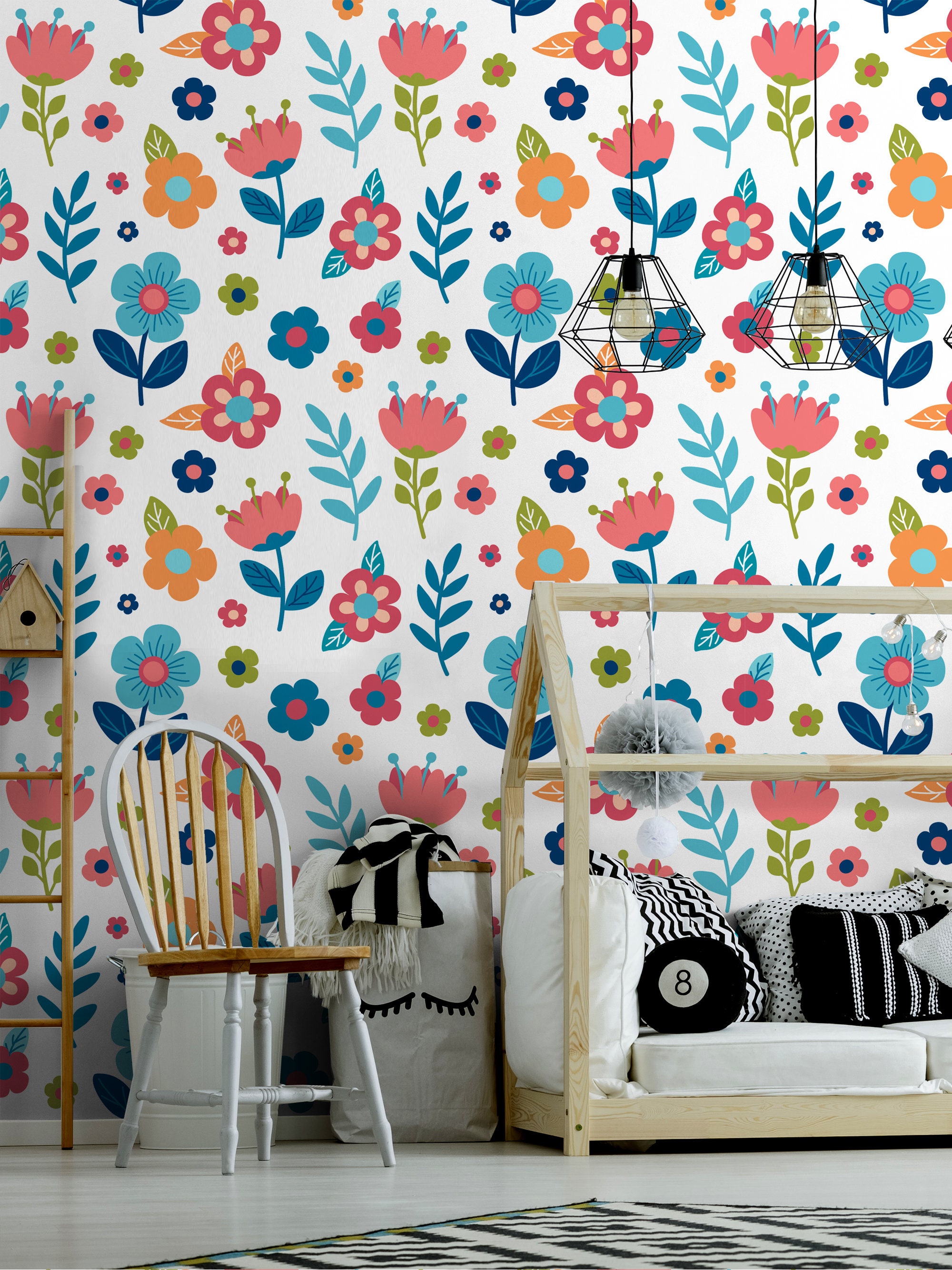 Colorful Wallpaper With Vector Flower Pattern, Wallpaper for Kids, Self ...