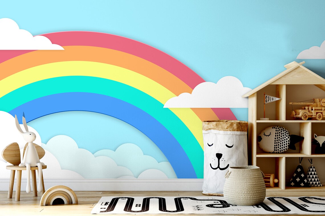 Rainbow Wallpaper Wallpaper for Kids Self Adhesive Peel and | Etsy