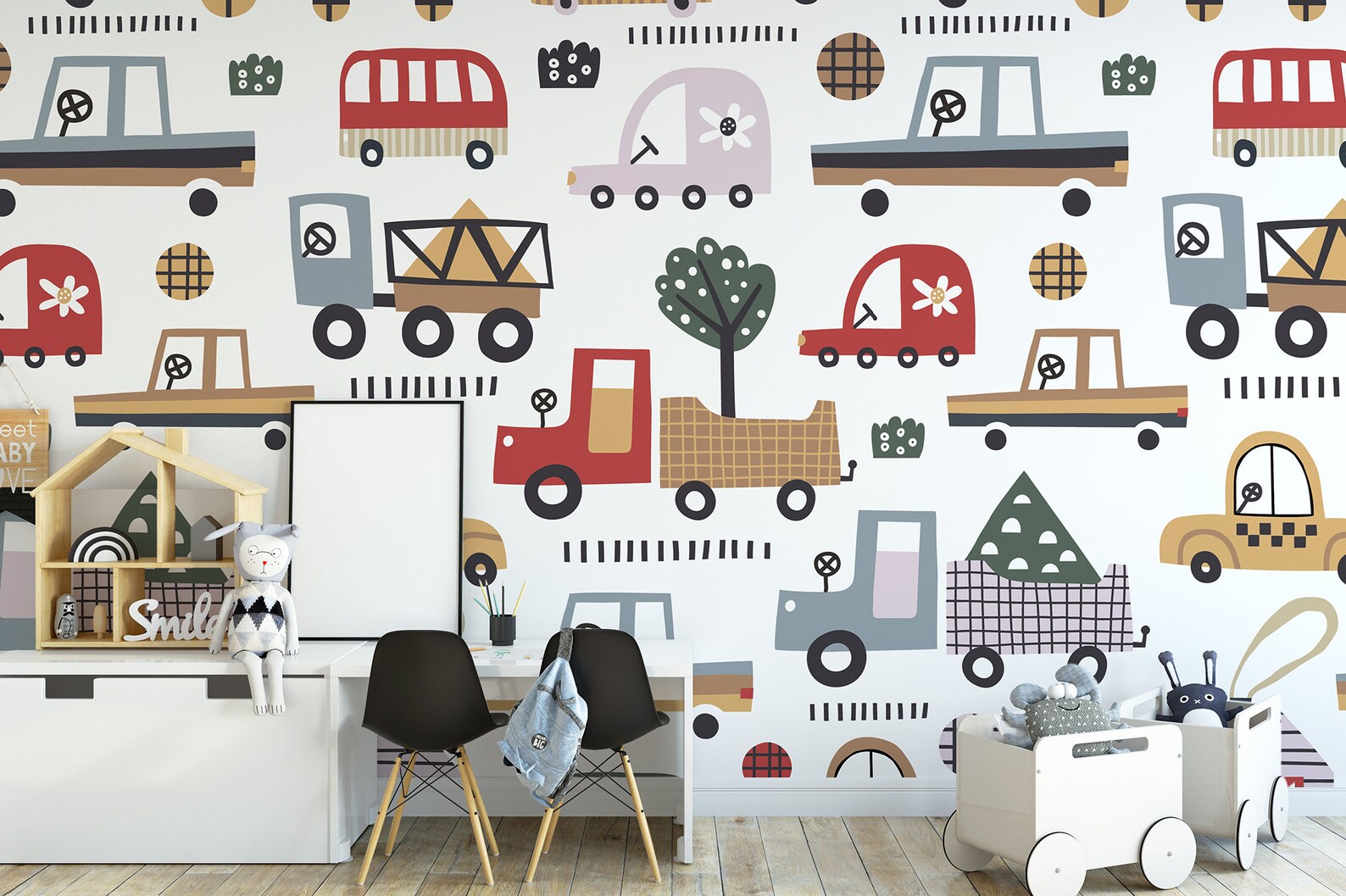 Wallpaper with colorful car pattern For Kids self | Etsy