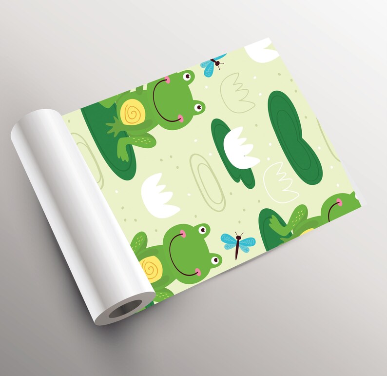 Green Wallpaper With Cartoon Frog Pattern for Kids Self | Etsy