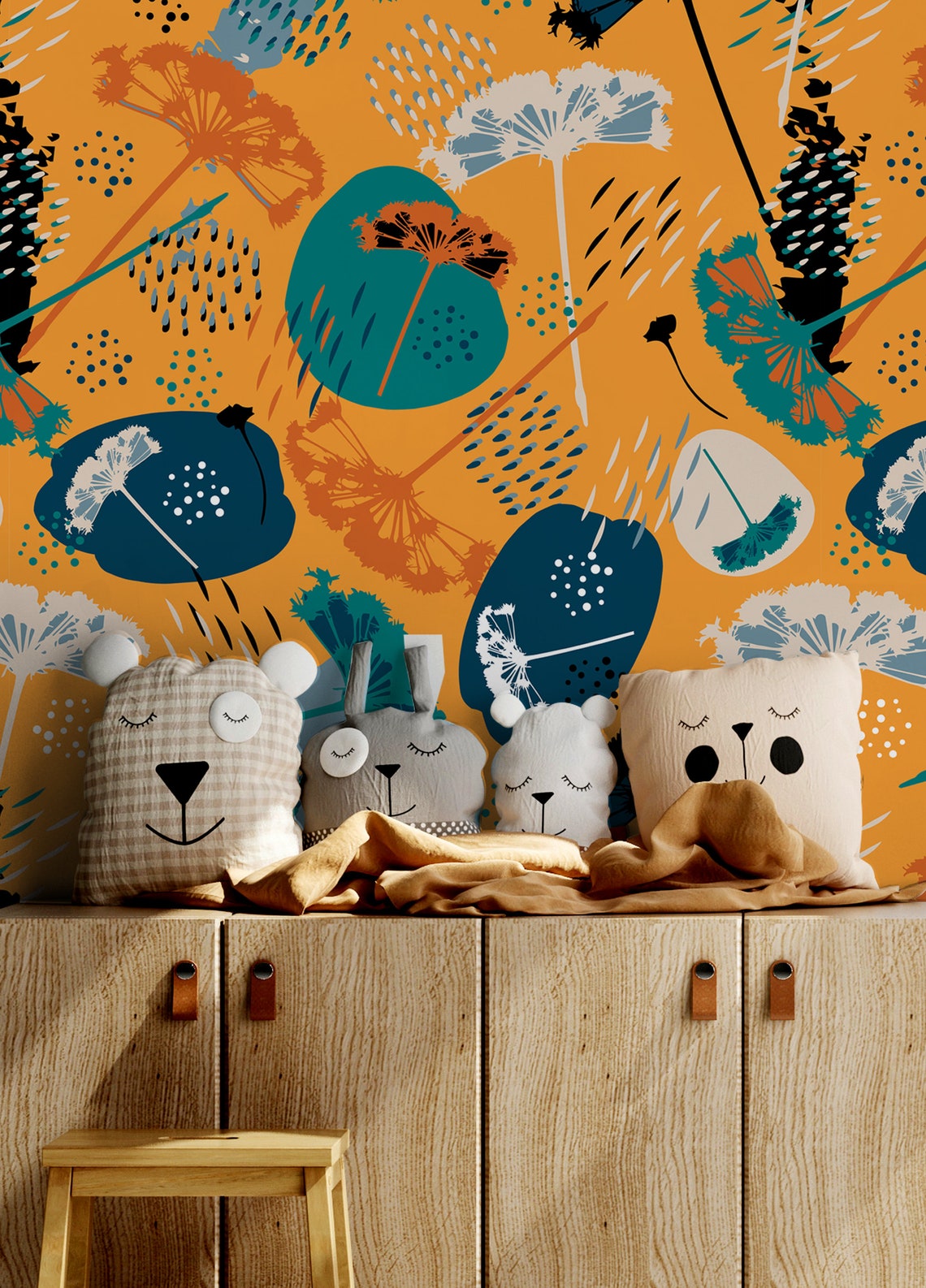 Orange Wallpaper With Colorful Abstract Flowers || for Kids, Self ...