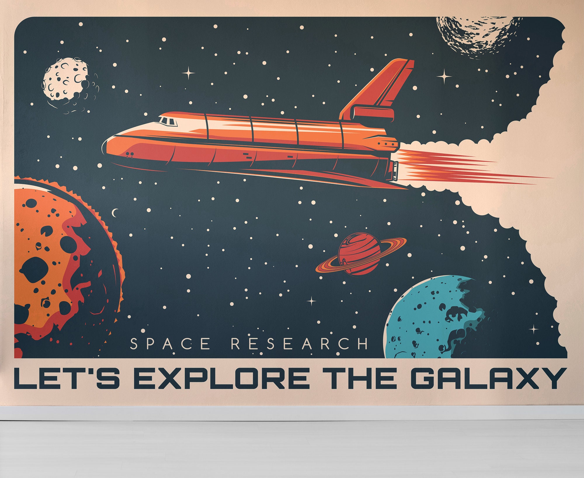 Retro Space Wallpaper Explore the Galaxy Spaceship and | Etsy