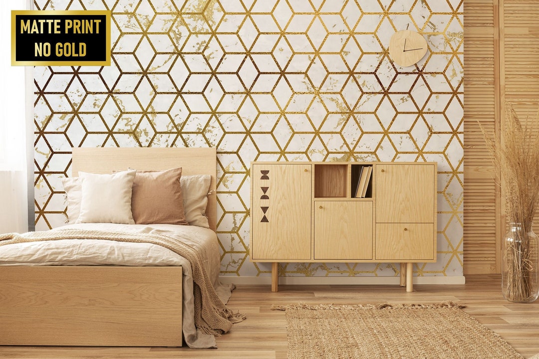 Geometric White & Yellow Wallpaper, Cubicles Pattern Wall Mural • Peel ...