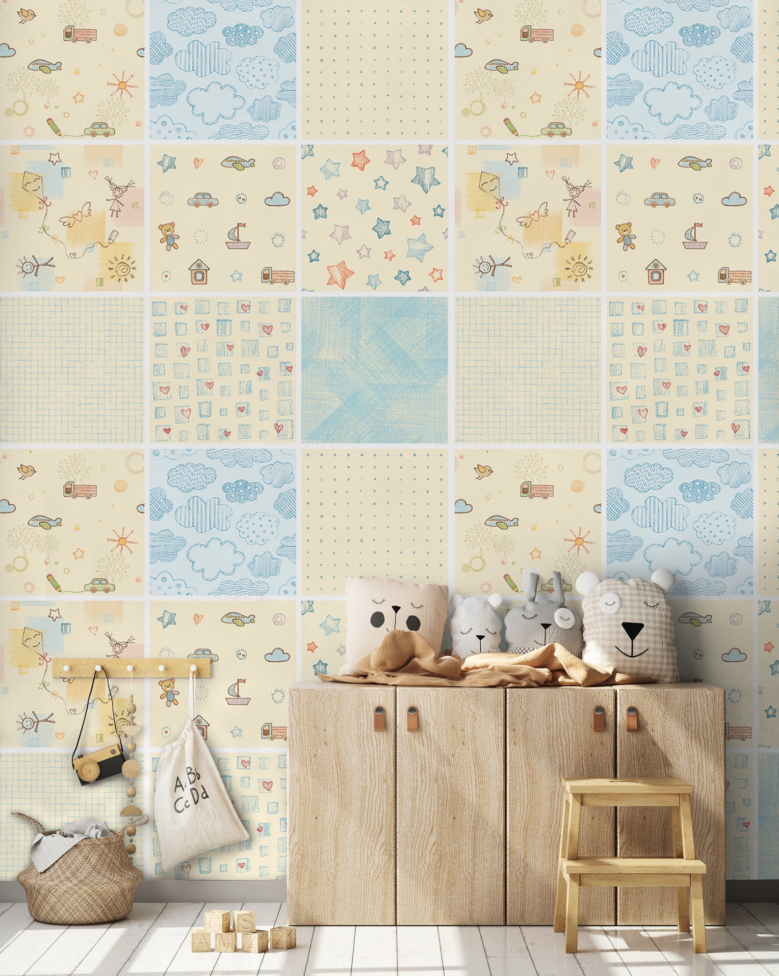Blue and Yellow Baby Pattern Wallpaper for Kids Self - Etsy