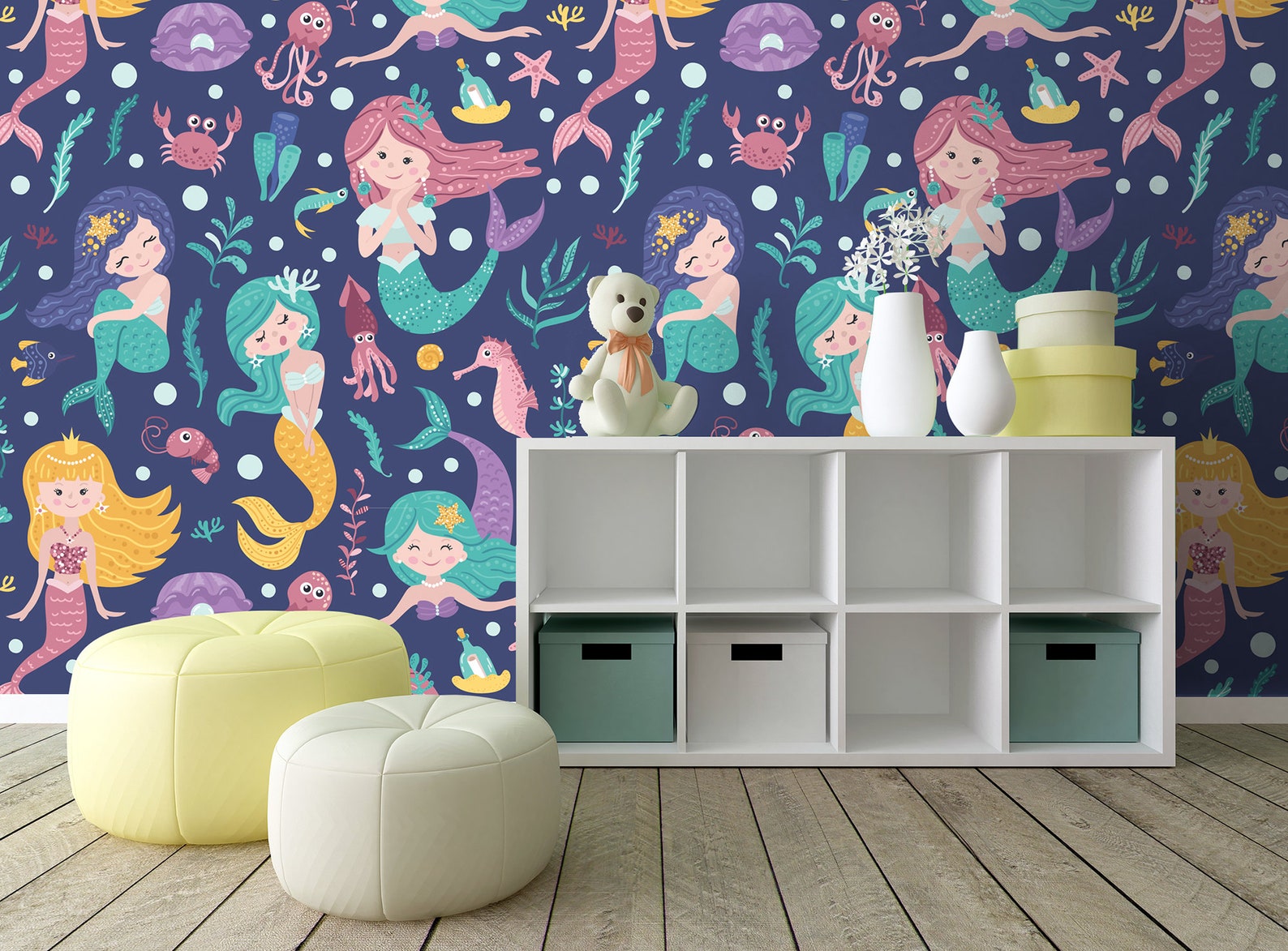 Wallpaper With Mermaids and Pearls for Kids Self Adhesive - Etsy