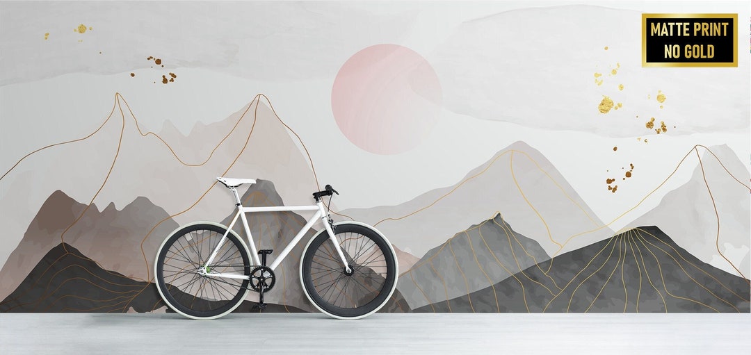 Abstract Mountain Landscape Wallpaper, Sun Motive, Yellow Accent • Peel ...