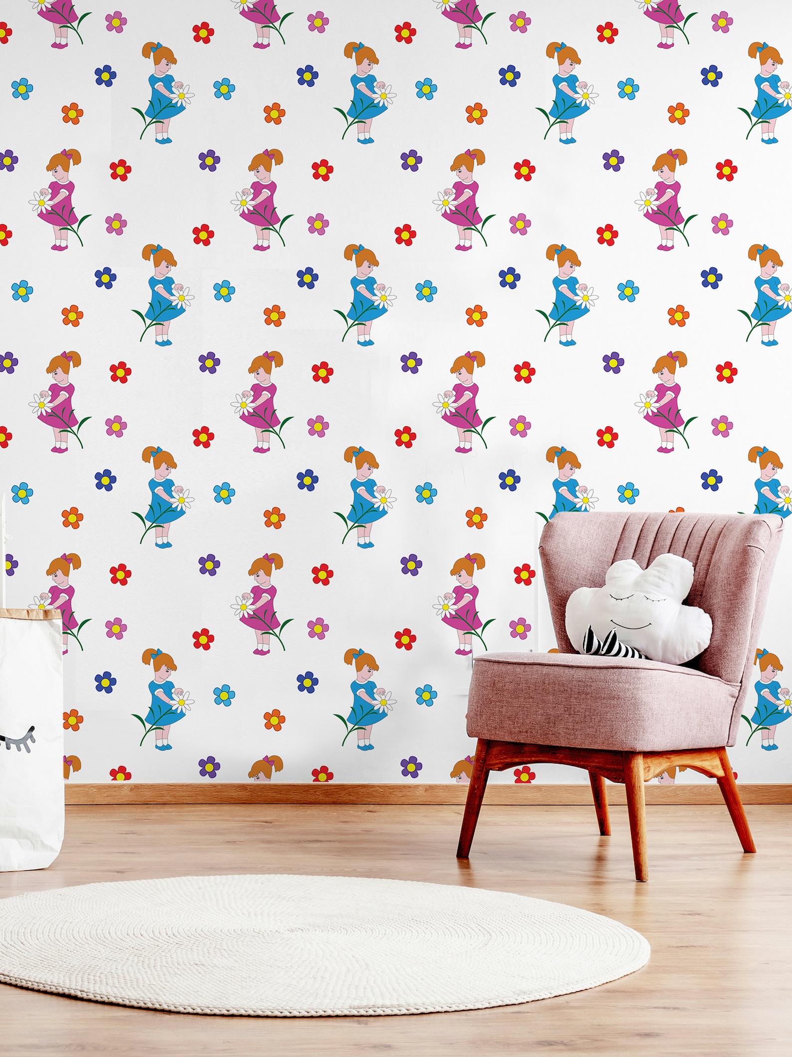 Colorful Wallpaper With Little Girl and Flowers || for Kids, Self ...