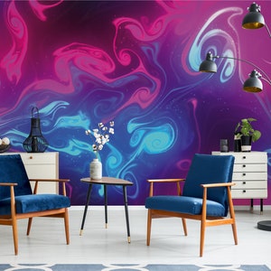Blue & Pink Magical Fluids Wallpaper || Peel and Stick Wall Mural - Etsy