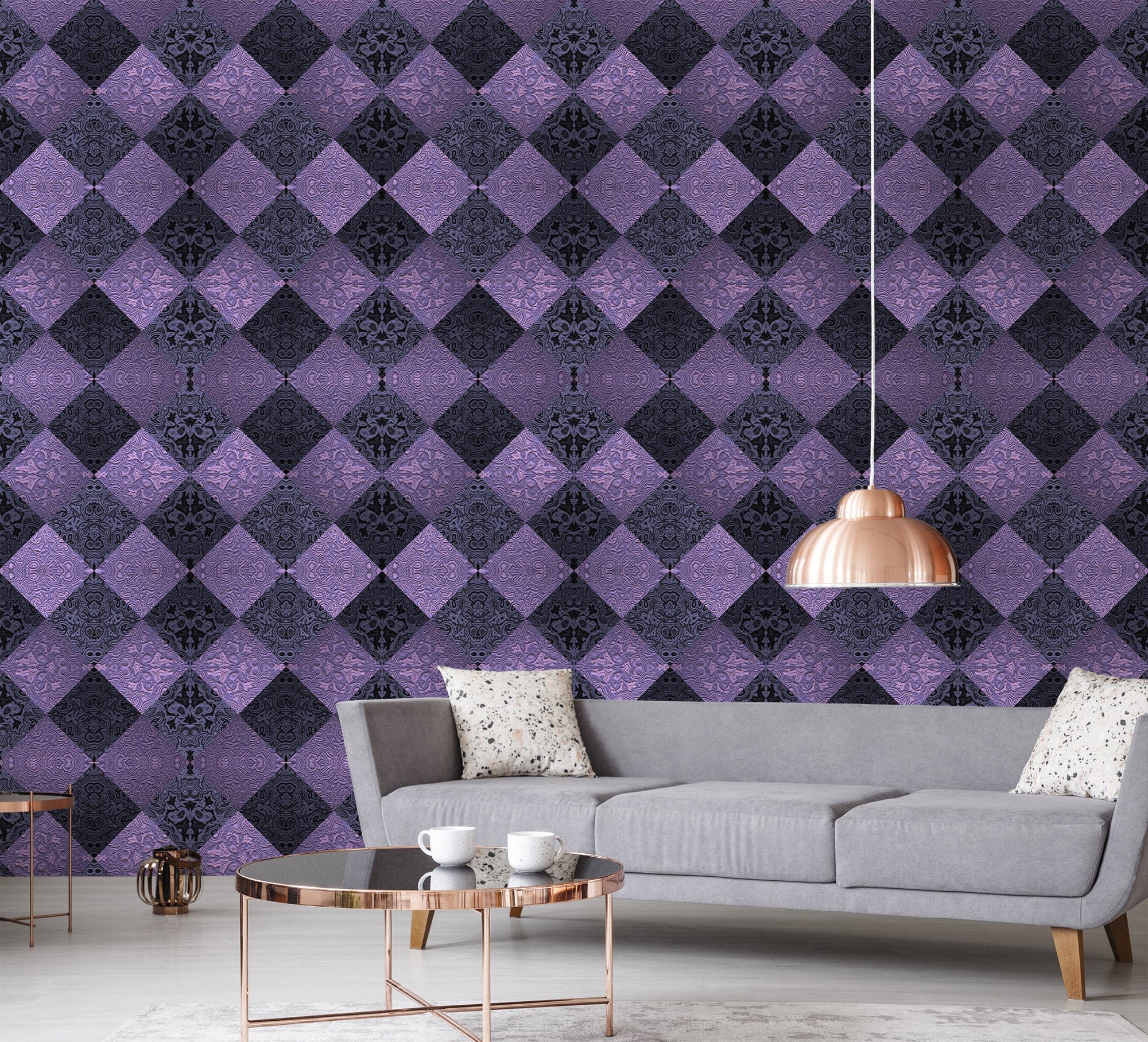 Purple And Black Damask Background