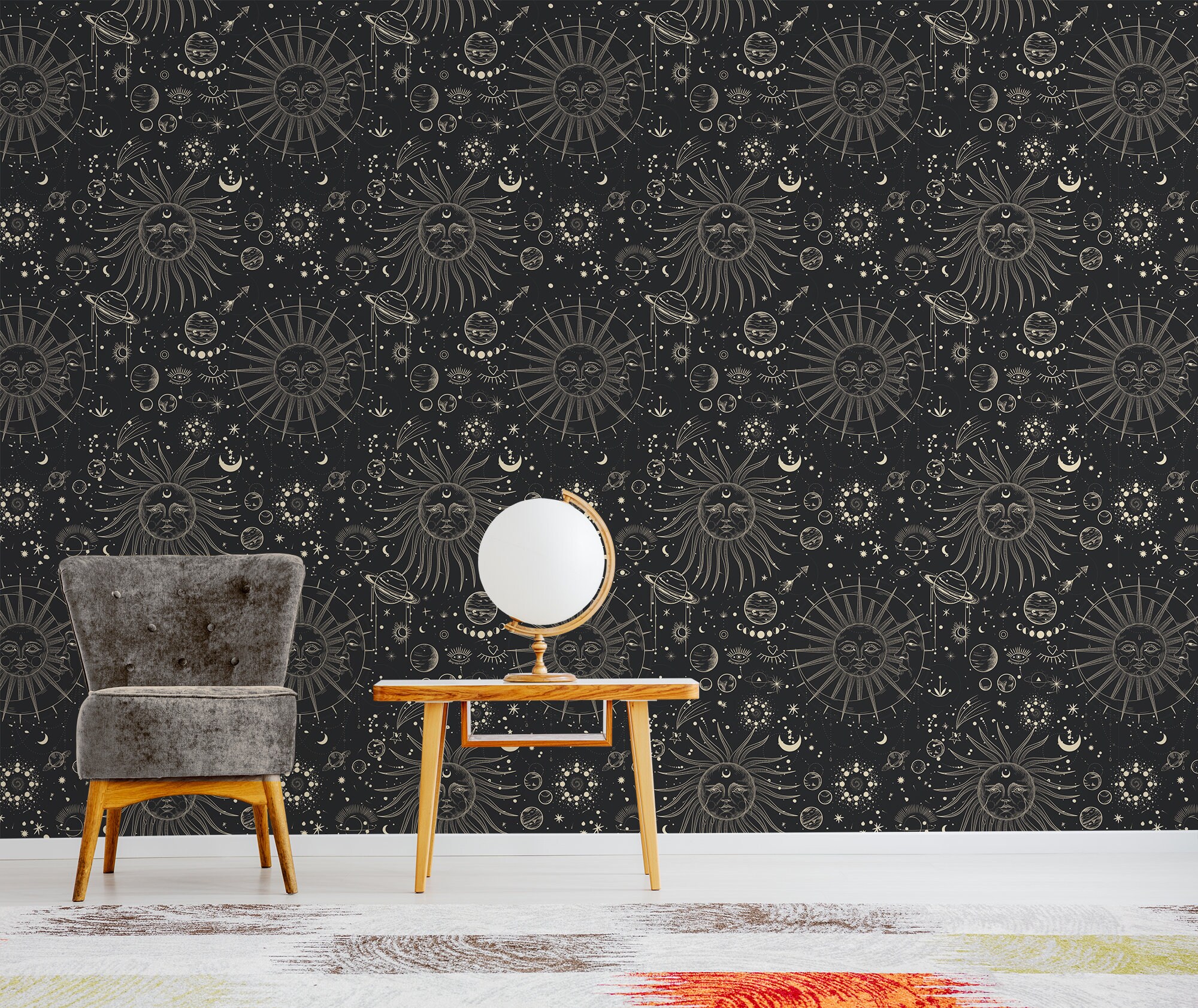 Dark Cosmic Pattern Wallpaper Peel and Stick Floral Wall - Etsy