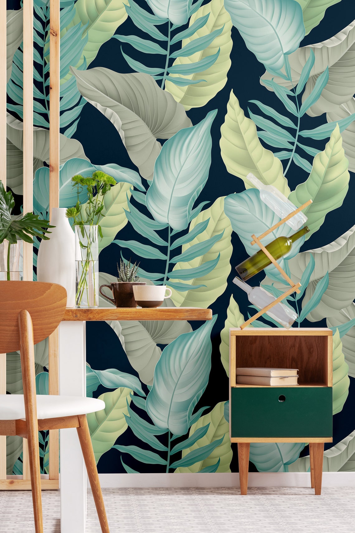Blue Green and Gray Leaf Pattern Wallpaper Self Adhesive - Etsy
