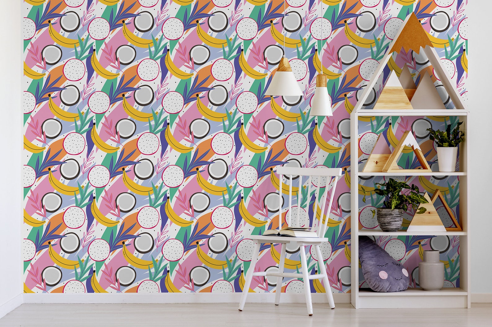 Colorful Cartoon Wallpaper With Fruits Wallpaper for Kids - Etsy