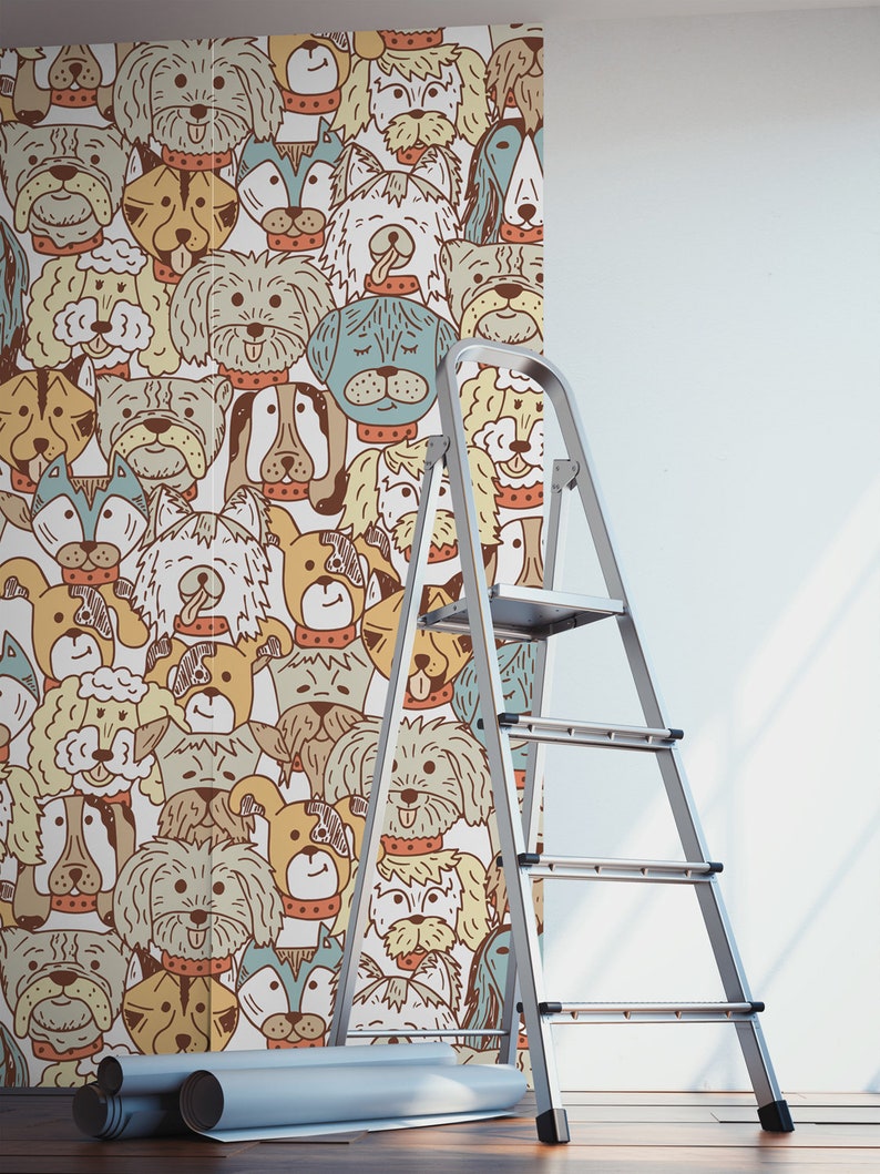 Colorful Abstract Wallpaper With Cartoon Dogs for Kids | Etsy