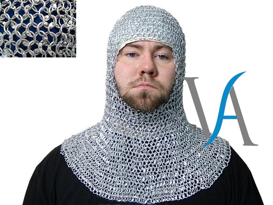 Chainmail 9 mm round riveted coif / hood medieval hood best | Etsy