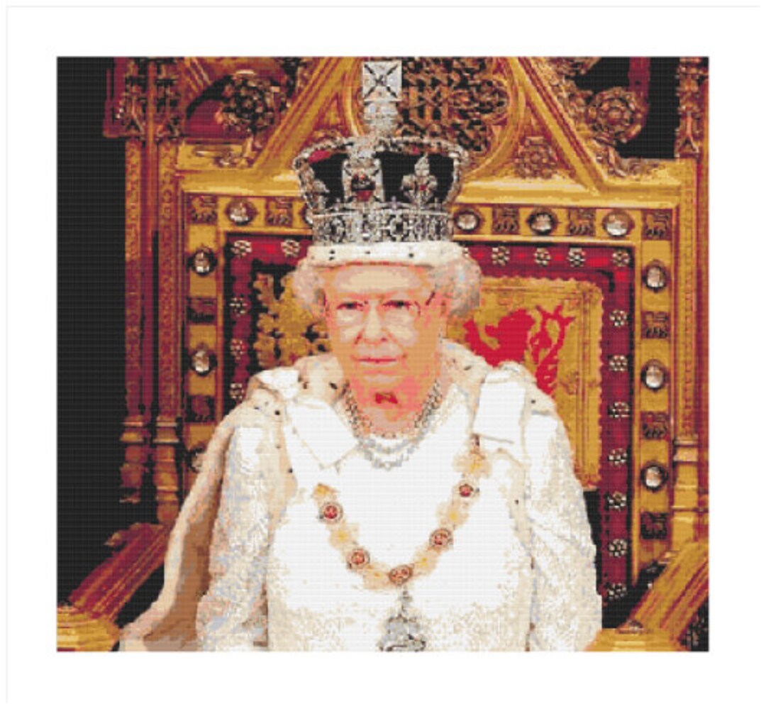Beldardesigns Huge Cross Stitch Pattern 14ct - Regal Queen Elizabeth II ...