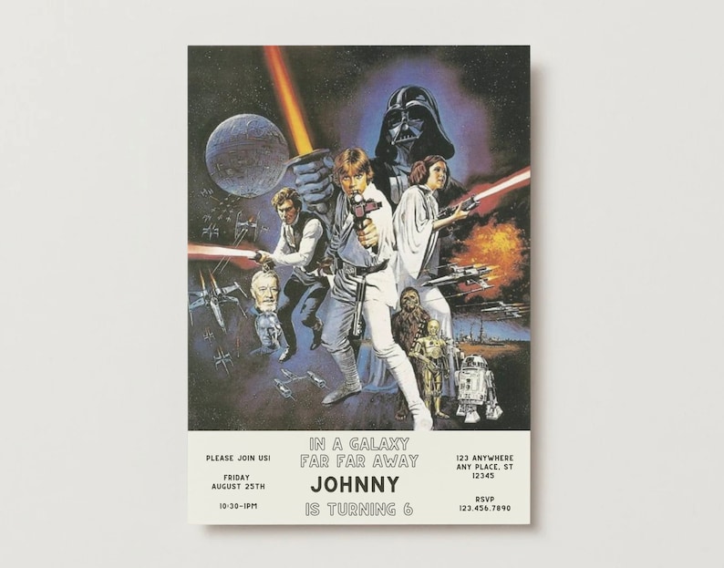 Vintage Star Wars Birthday Invite, in a Galaxy Far Far Away, Darth ...