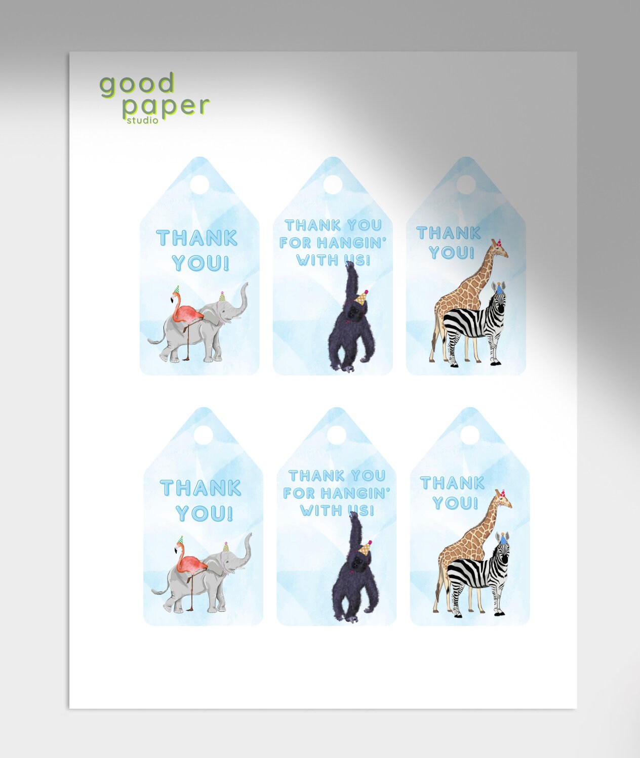 EDITABLE Instant Digital Download Party Animals Gift Tags, Thank You ...