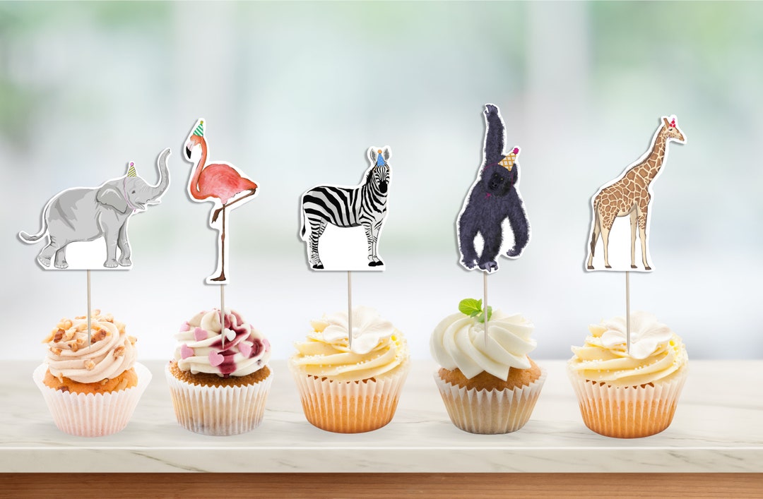 EDITABLE Digital Party Animals Zoo Cake Toppers, Cute Kids Animal Party ...