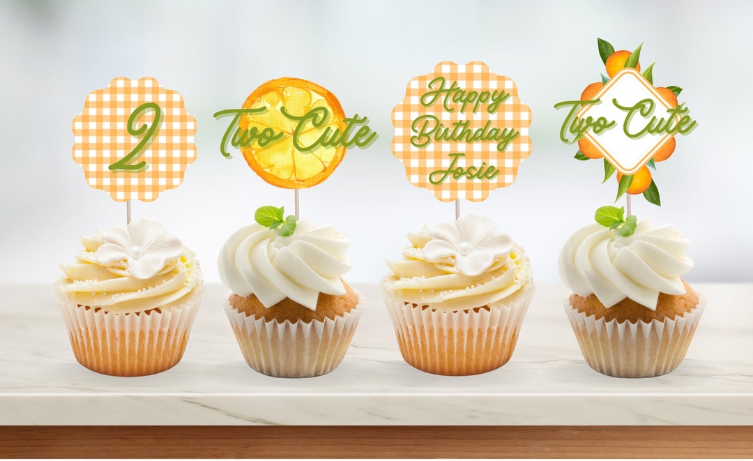 EDITABLE TWO Cute Digital Birthday Cupcake Toppers, Cute Kids Cake ...