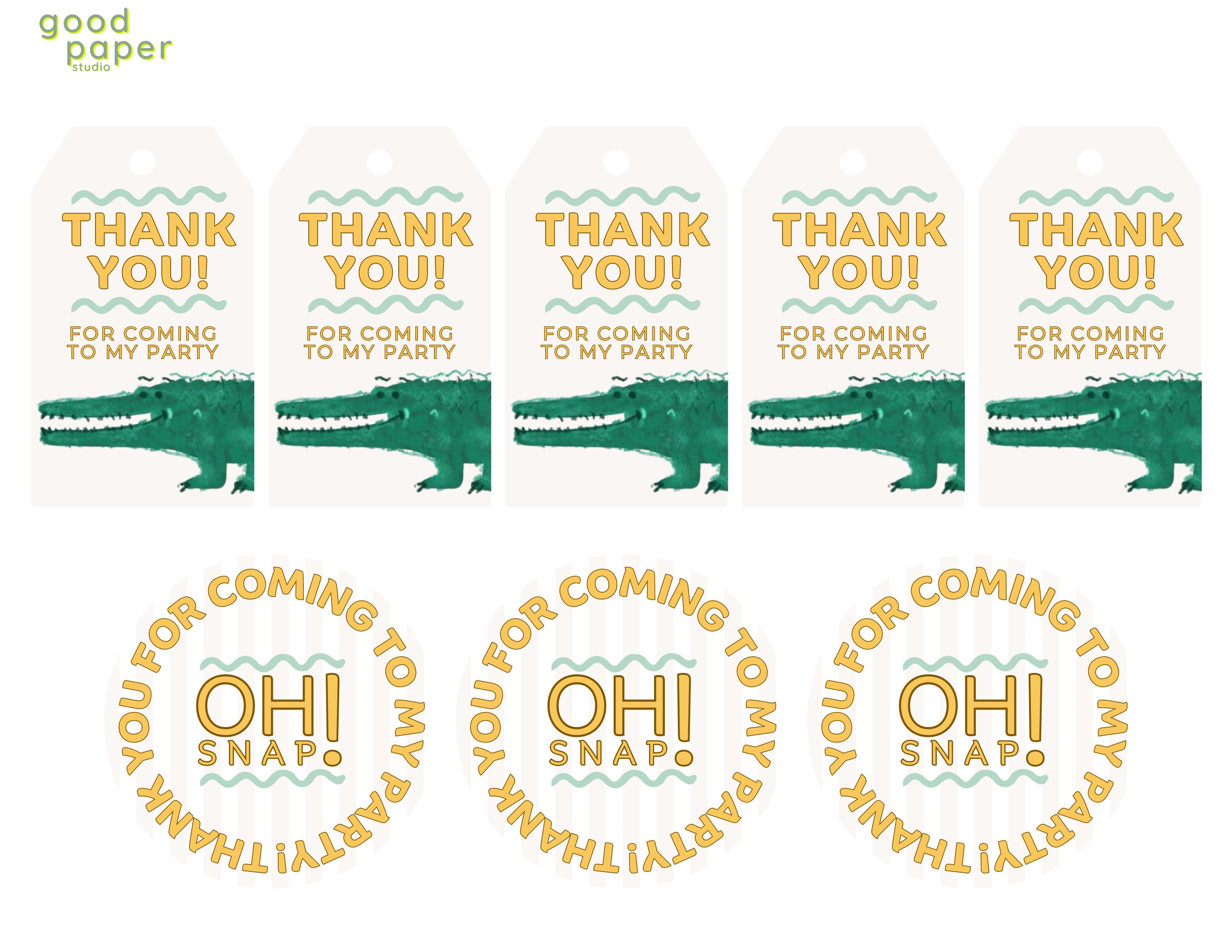 EDITABLE Oh Snap! Alligator Crocodile Theme Birthday Gift Tags, Kids ...