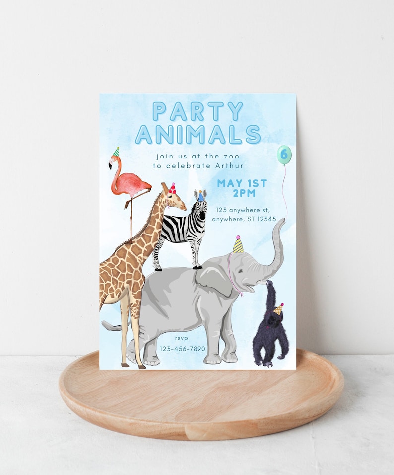 EDITABLE Party Animals Zoo Birthday Invite, Instant Digital Download ...