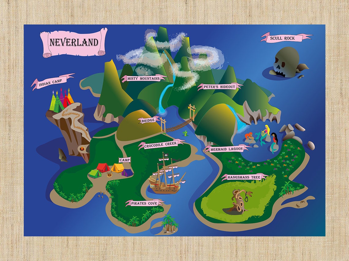 Peter pan svg neverland map Peter Pan nursery decor gifts | Etsy