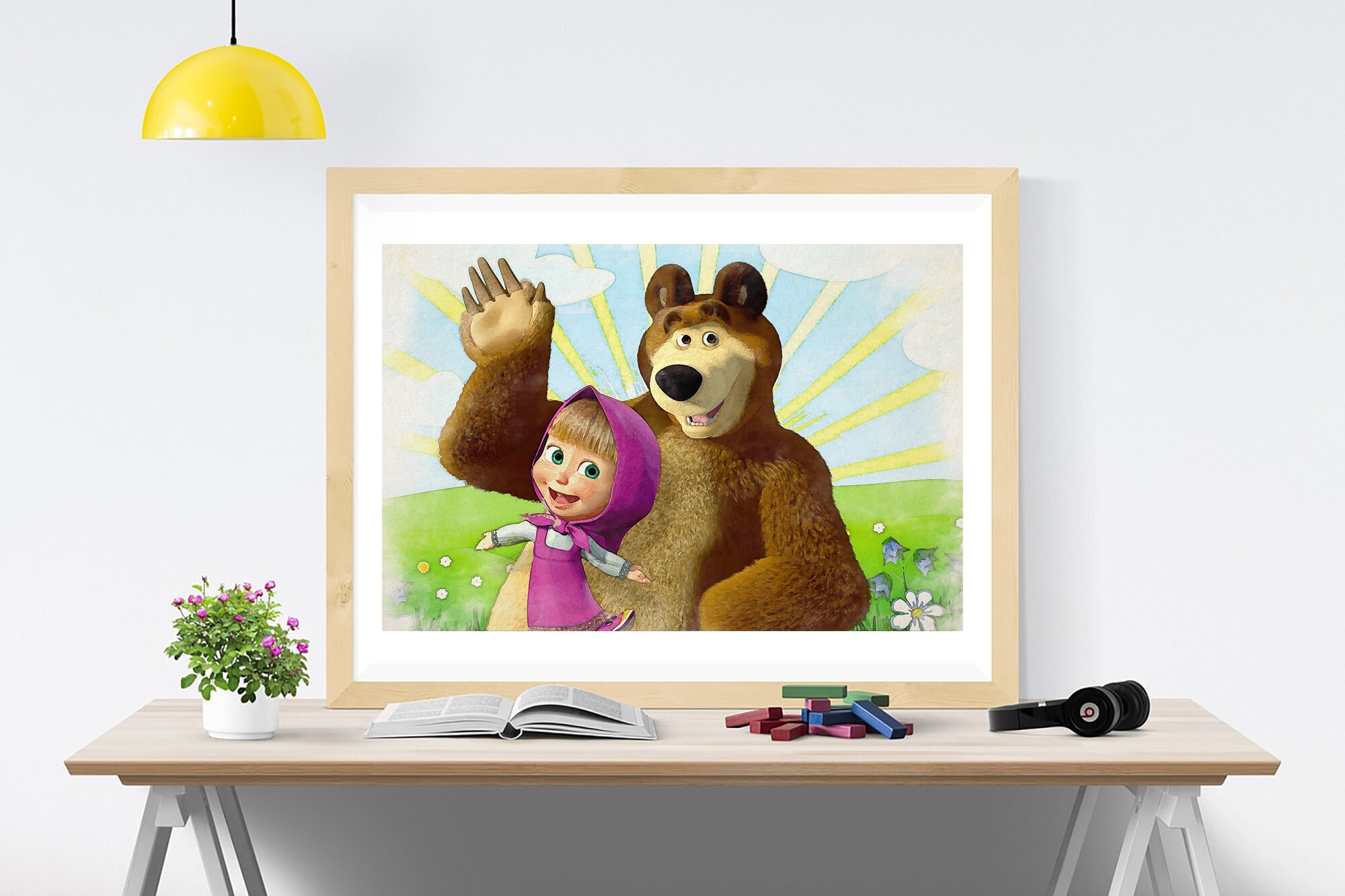 Masha and the bear birthday party fairytale art print Fairy | Etsy