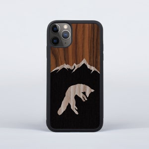 IPhone Protective Case With Fox & Mountains Natural Wood iPhone 16 15 ...