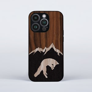 IPhone Protective Case With Fox & Mountains Natural Wood iPhone 16 15 ...