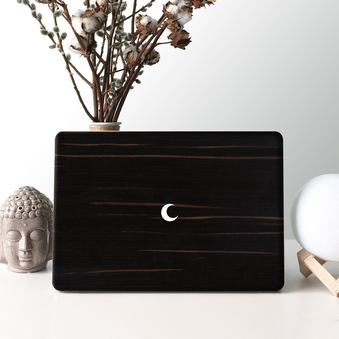 Dark Wood Veneer MacBook Skin: Crescent Moon Logo, Natural Finish M1 M2 ...