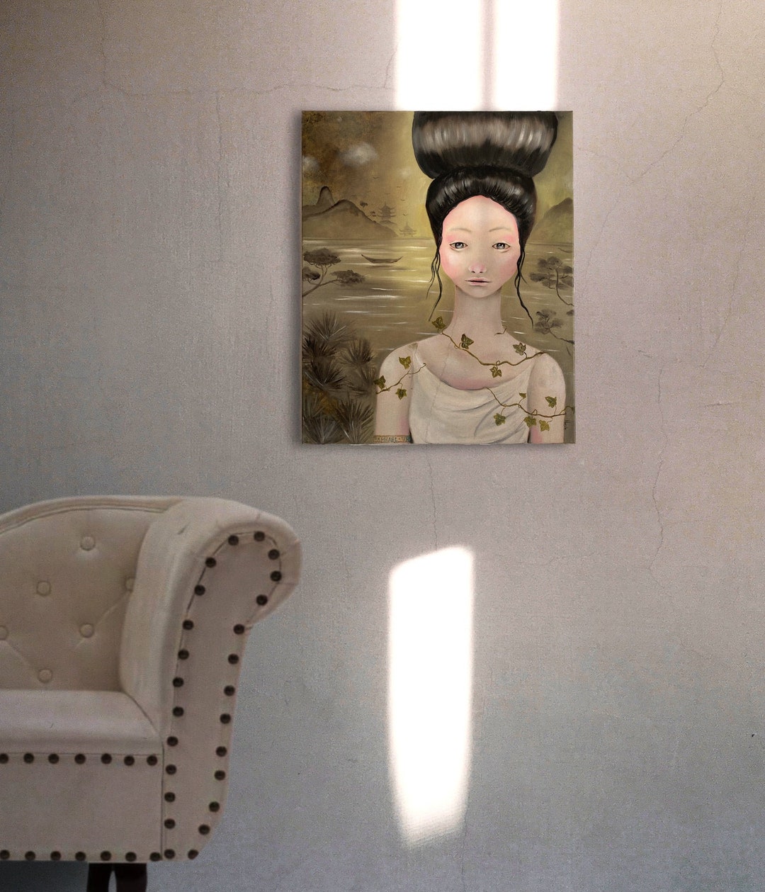 Original Geisha Oil Painting, Chinoiserie Surreal Art, Victorian Style ...