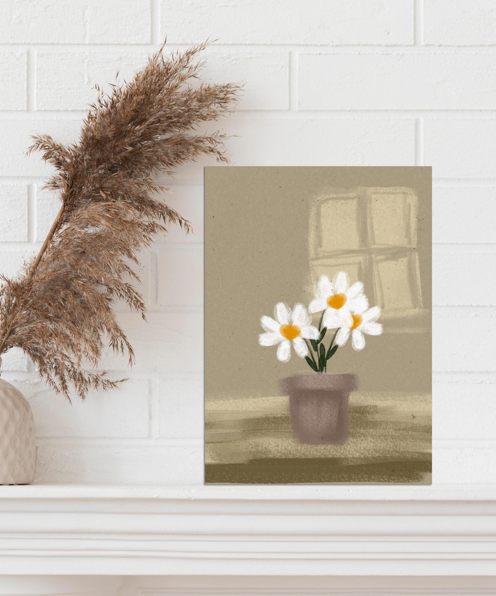 Daisy Flowers, Classic Portrait Art, Original Printable Art Hand ...