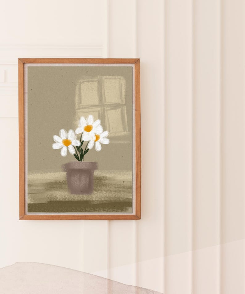 Daisy Flowers, Classic Portrait Art, Original Printable Art Hand ...