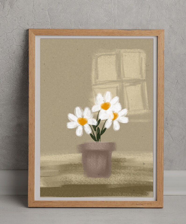 Daisy Flowers, Classic Portrait Art, Original Printable Art Hand ...