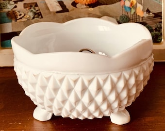 Vintage Milk Glass Candy Dish Diamond Point Three Footed - Etsy