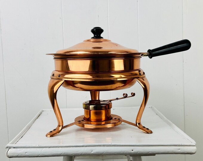 Vintage Copper Chafing Dish, Copper Food Warmer, Hot Pot Stand, Copper ...