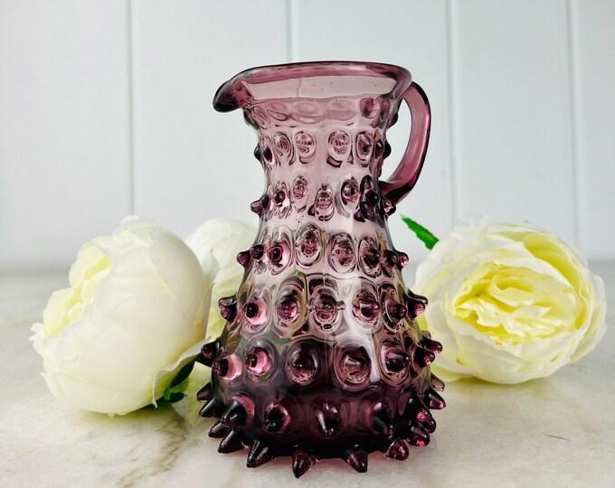 Vintage Klimchi Amethyst Hobnail Glass Jug, 6" Tall, Hand Sculptured ...