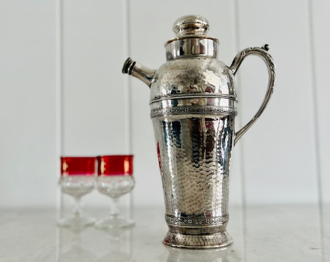 Antique (1930s) Hammered Silver Plate Art Deco Cocktail Shaker ...