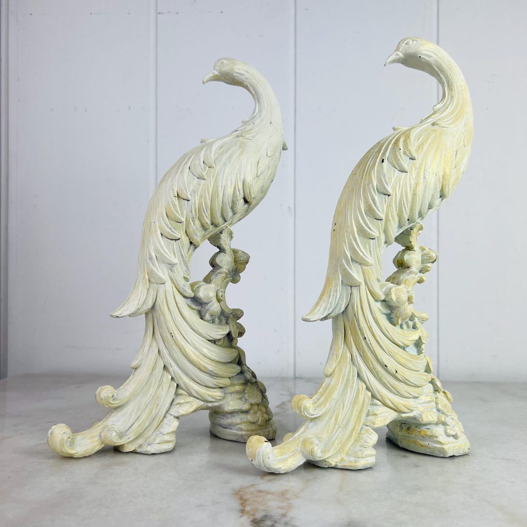 Vintage (1950s) Syroco Cream and Gold Peacock Sculptures, Pair ...