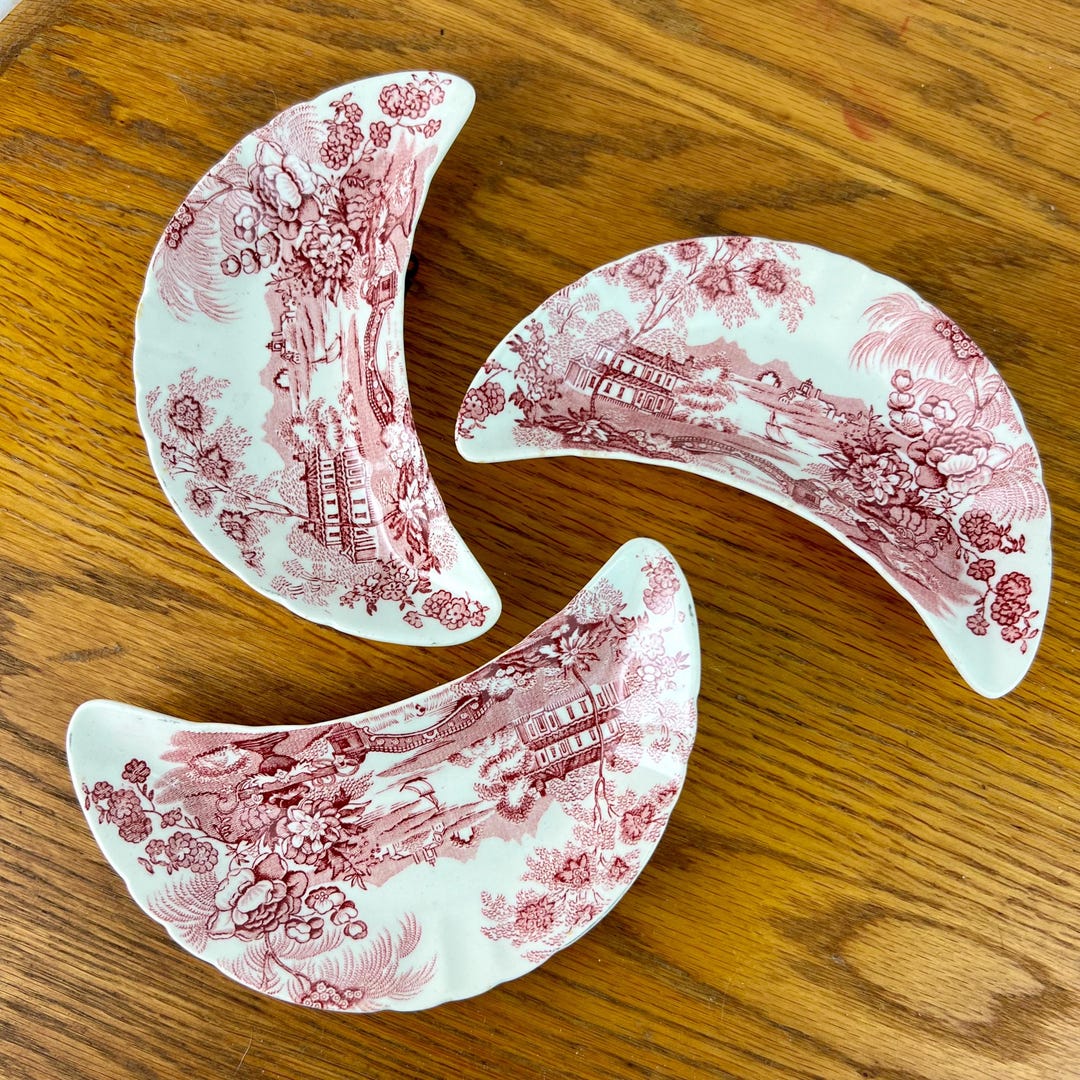 Vintage Clarice Cliff Tonquin Bone Plate Set of 3, Dark Pink, Crescent ...