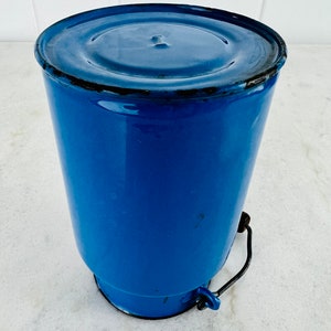 Vintage (1970s) Cobalt Blue Enamel Milk Pail With Lid, Wire and Wood ...