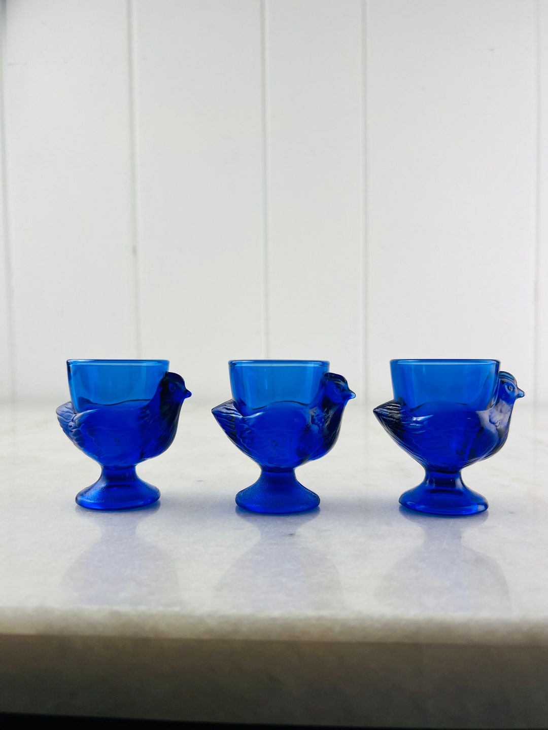 Vintage Cobalt Blue Glass Egg Cup, Set of 3, Luminarc France Blue Glass ...
