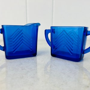 Vintage Hazel Atlas Cream and Sugar Set, Cobalt Blue Chevron Pattern ...